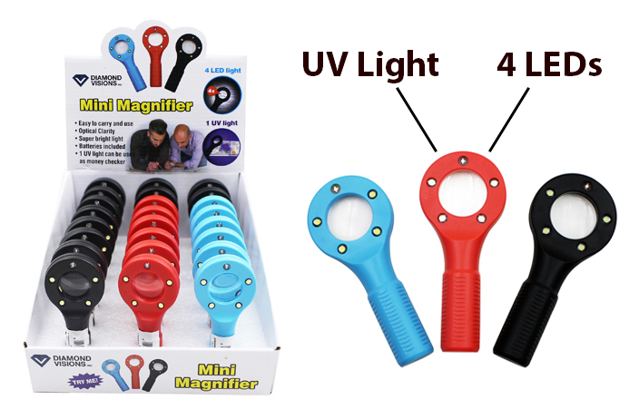 Mini Magnifying Glass with LEDs and UV Light (4x) - Diamond Visions, Inc.