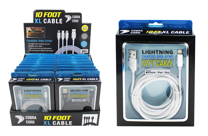 10 Foot XL Phone Cables (Boxed) (Apple® Certified) (Asst. Types ...