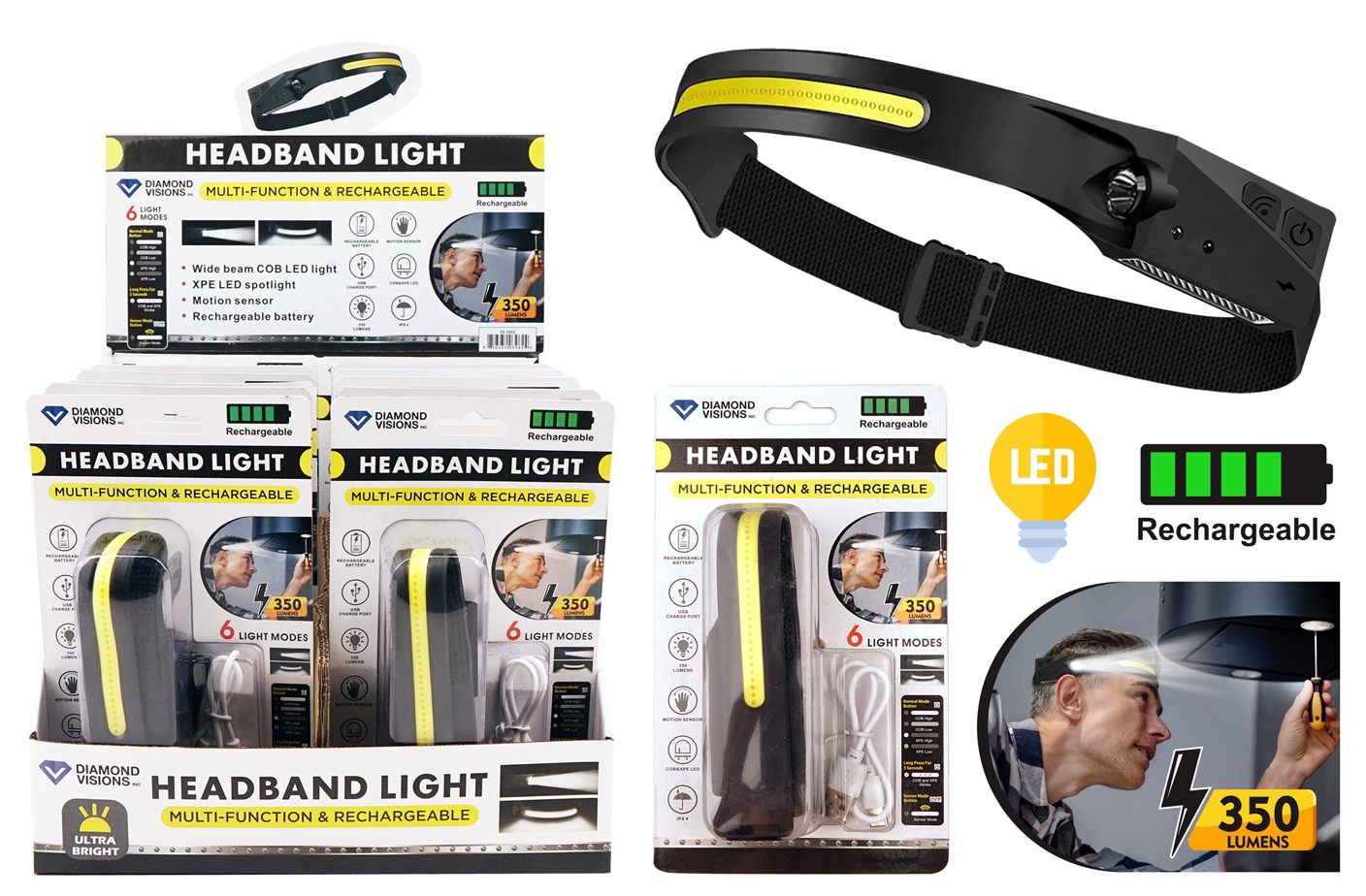 Rechargeable Headband Light (Spotlight/Floodlight/Motion) - Diamond ...