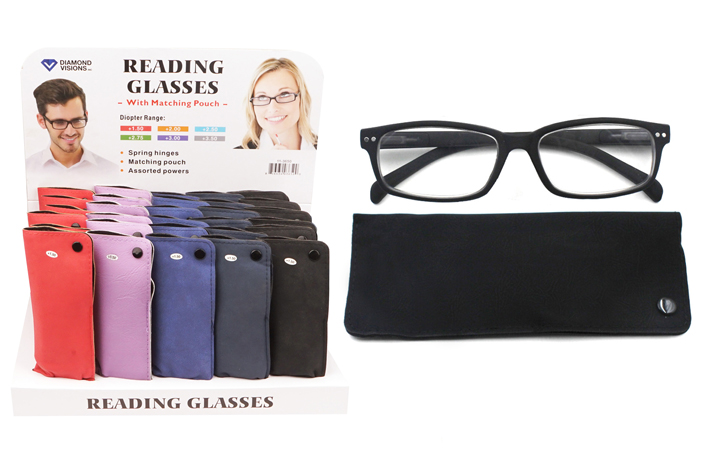 Reading Glasses with Pouch (Color Accent) (Assorted) - Diamond Visions ...