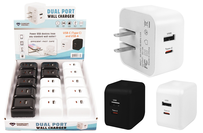 Dual USB Wall Charger (USB-C & USB) (3 Amp) (Wall-Hugger) - Diamond ...