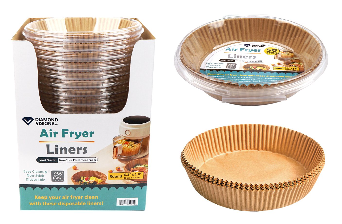 Air Fryer Paper Liners (Round) (50 CT) - Diamond Visions, Inc.