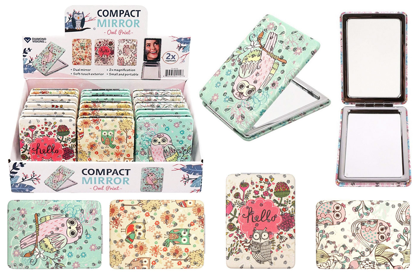 Compact Mirror (Square) (Owls) - Diamond Visions, Inc.