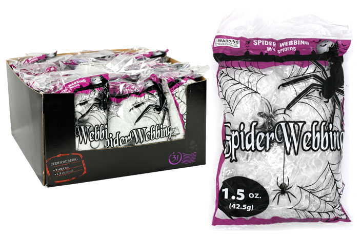 Halloween Spider Webbing with 4 Spiders (White) - Diamond Visions, Inc.