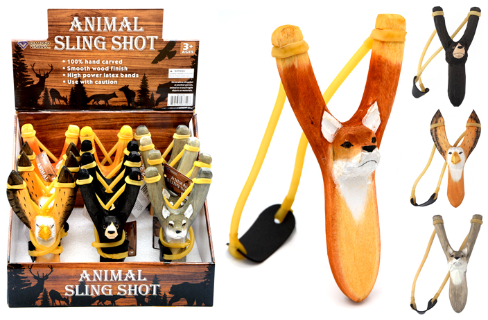 Wooden Wildlife Slingshot (PDQ) (Hand-Carved) - Diamond Visions, Inc.